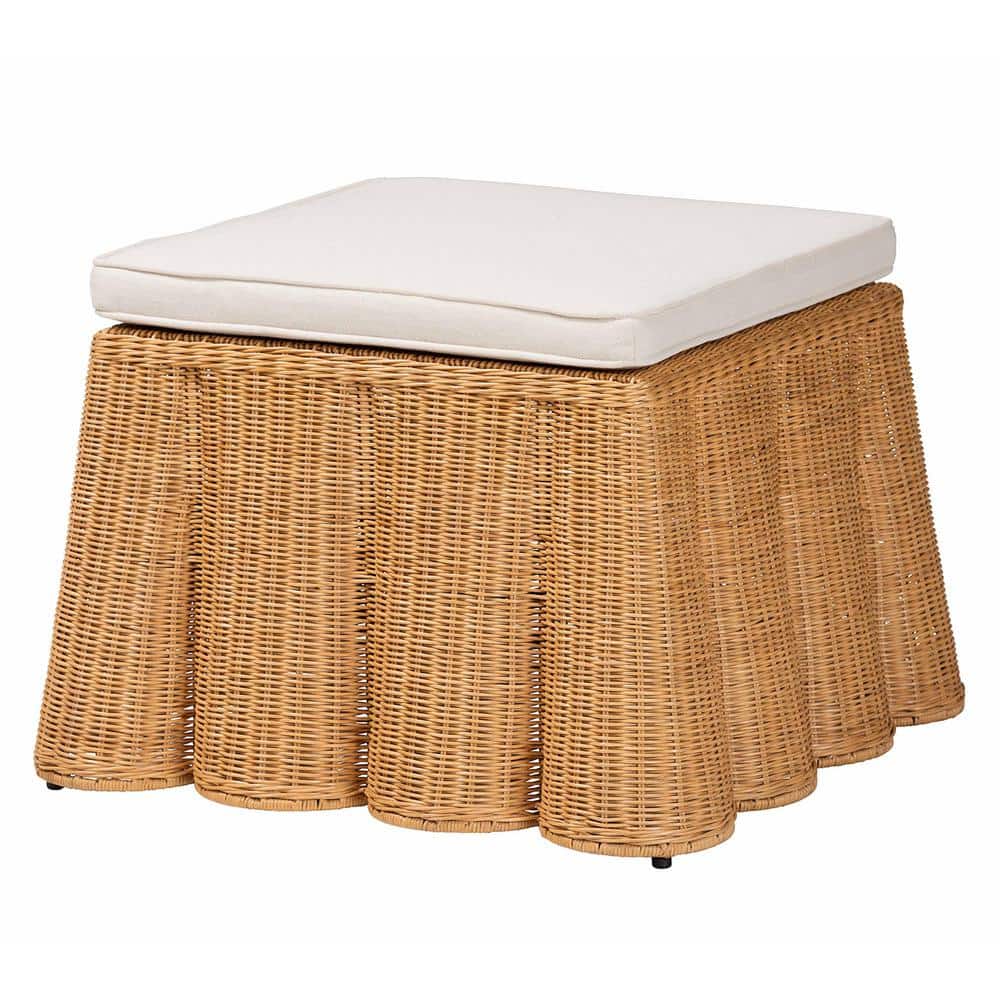 bali & pari Palm Honey Rattan Ottoman with Cushion 244-13633-HD - The ...