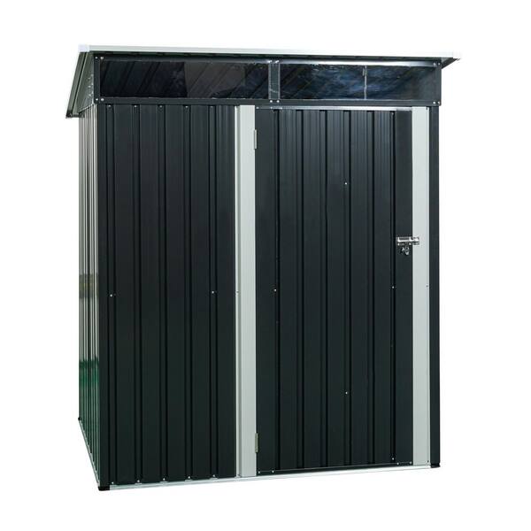 Otryad 5 ft. W x 3 ft. D White Black Heavy Duty Metal Shed, Outdoor ...
