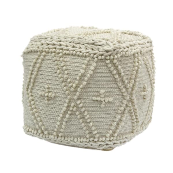 Noble House Fossa White Cube Pouf 55474 - The Home Depot
