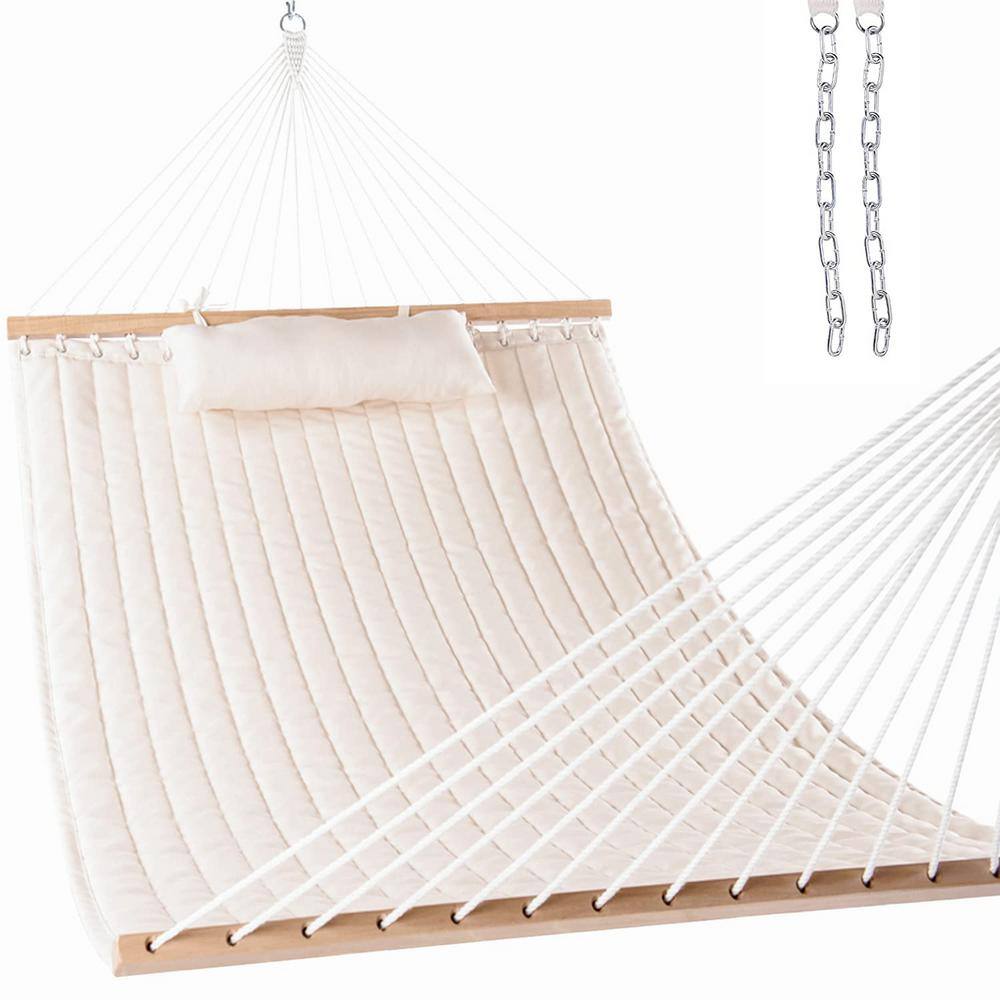 Angel Sar 12 ft. Double Quilted Fabric Dark Cream Hammock with Spreader ...