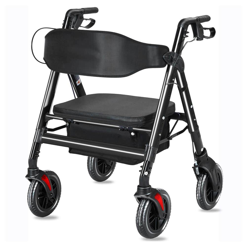 Anqtovp 4-Wheel Rollator Walker with Seat and Brakes for Seniors and ...