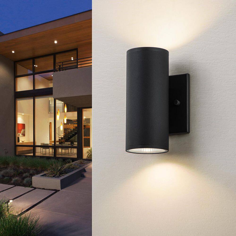 EDISLIVE Alexa 7.1 in. 2-Light Black Cylinder Outdoor Wall Sconce, Up ...