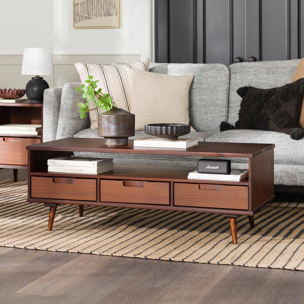 Welwick Designs 48 in. Walnut Rectangle Solid Wood Top Coffee Table ...