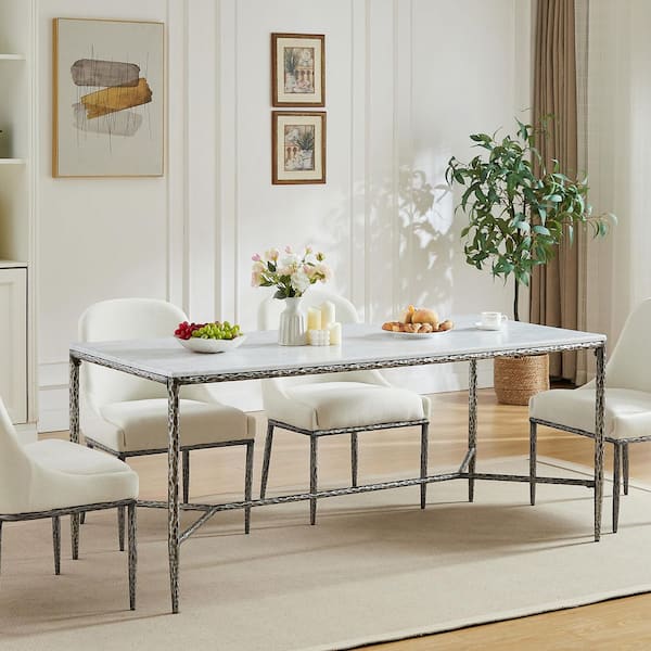 CHRISTOPHER KNIGHT HOME Scarlett White Plus Forged Pewter Wood Top 70. ...