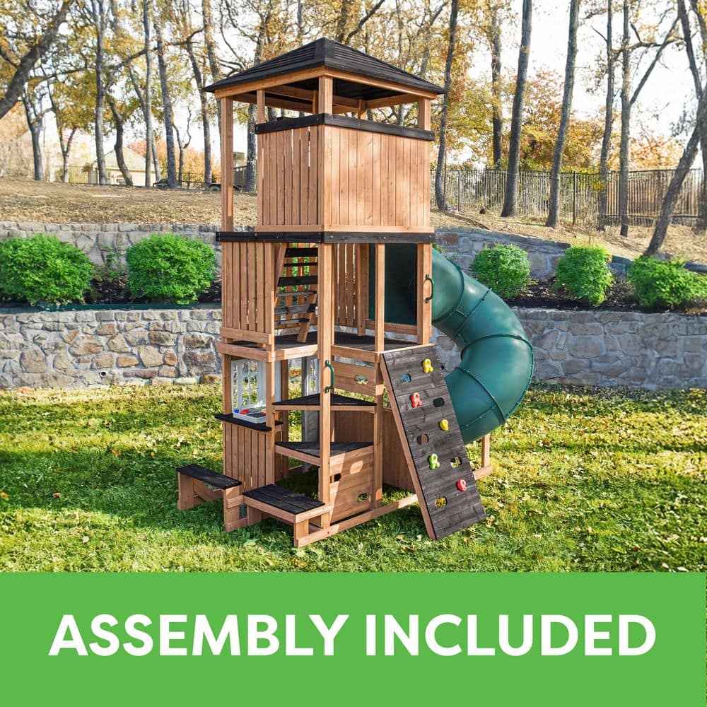 KidKraft Pro Assembled Panorama Tower Outdoor Wooden Playhouse with ...