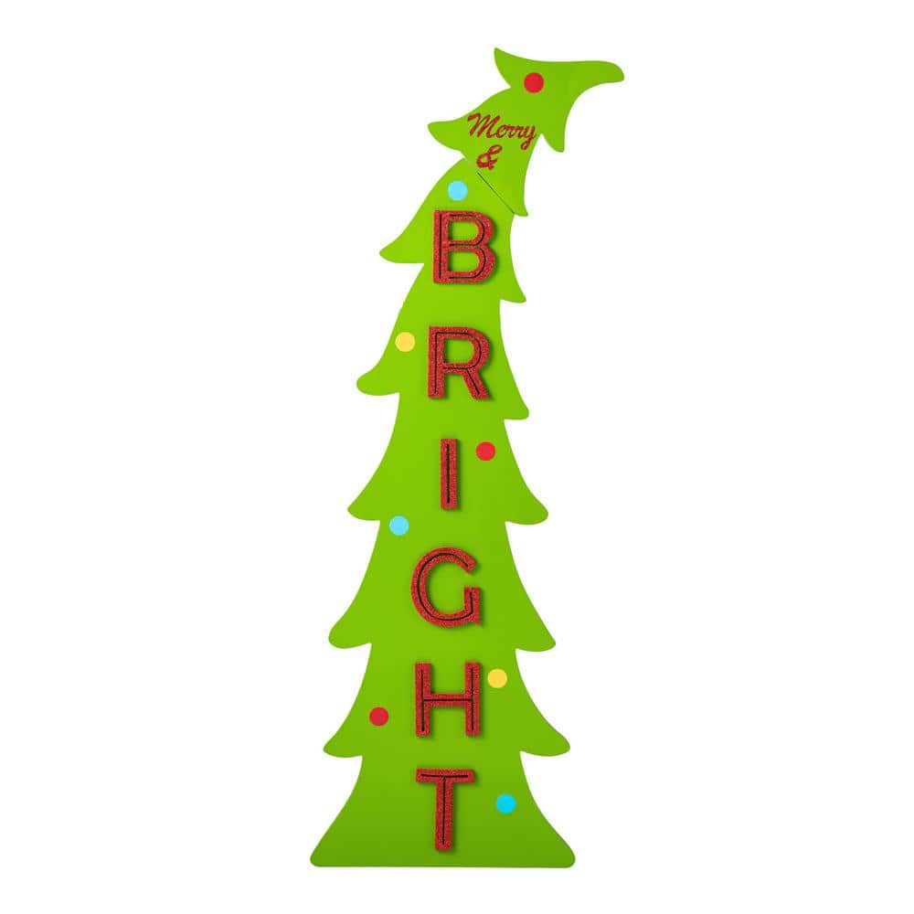 Glitzhome 42 in. H Christmas Wooden Bright Bent Tree Porch Sign (KD ...