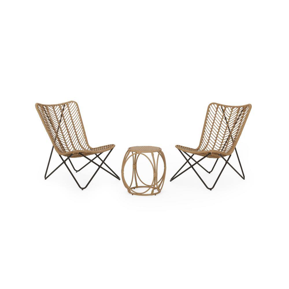 Noble House Coston Light Brown 3-Piece Wicker Patio Conversation Set ...