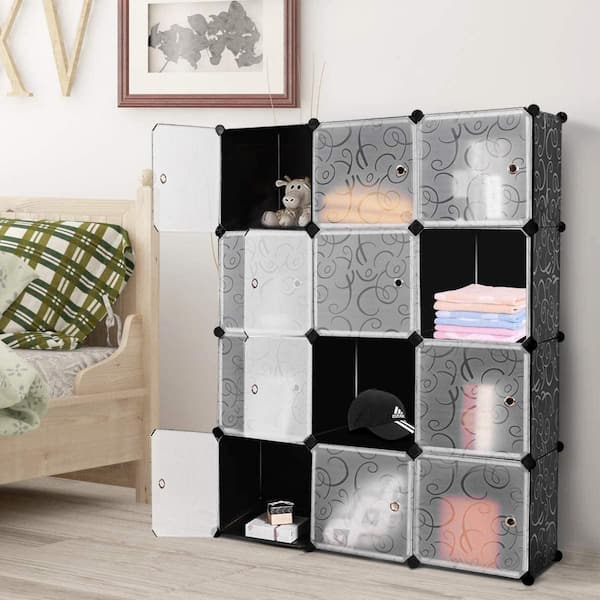 Black 12-Cube Bookshelf Closet Organizer Storage Shelves SN816C-120 ...