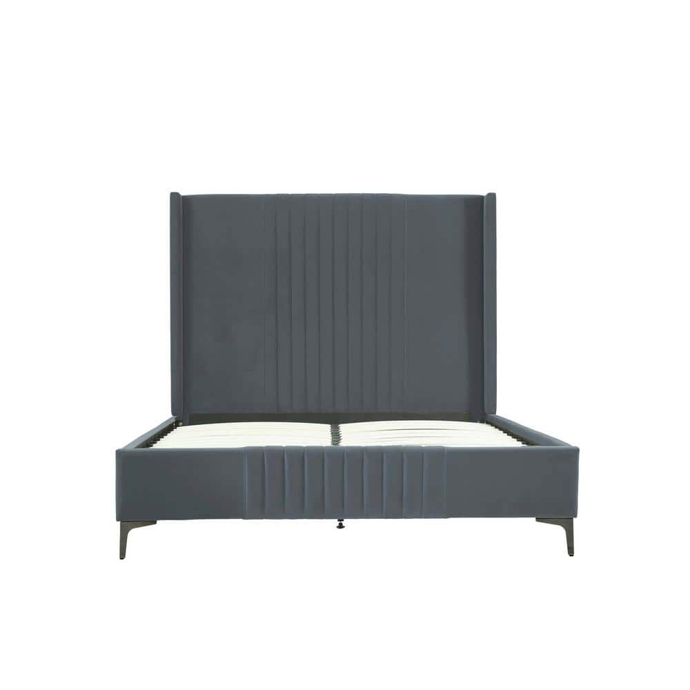 Manhattan Comfort Promenade Gray Mid-Century Modern Velvet Upholstered ...