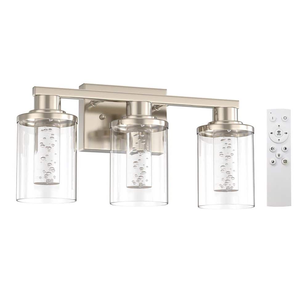 Briignite 17 in. 3-Light Brushed Nickel LED Vanity Light 5CCT Dimmable ...