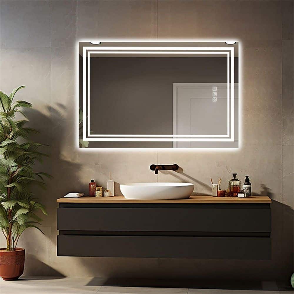 WELLFOR 48 in. W x 36 in. H Rectangular Frameless Anti-Fog LED Wall ...