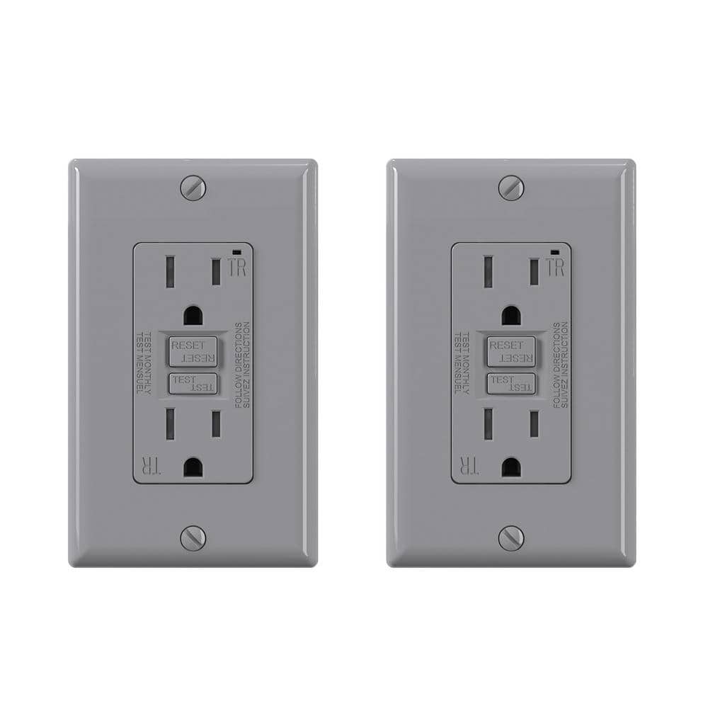 ELEGRP Grey 15 Amp 125-Volt Tamper Resistant Duplex Self-Test GFCI ...