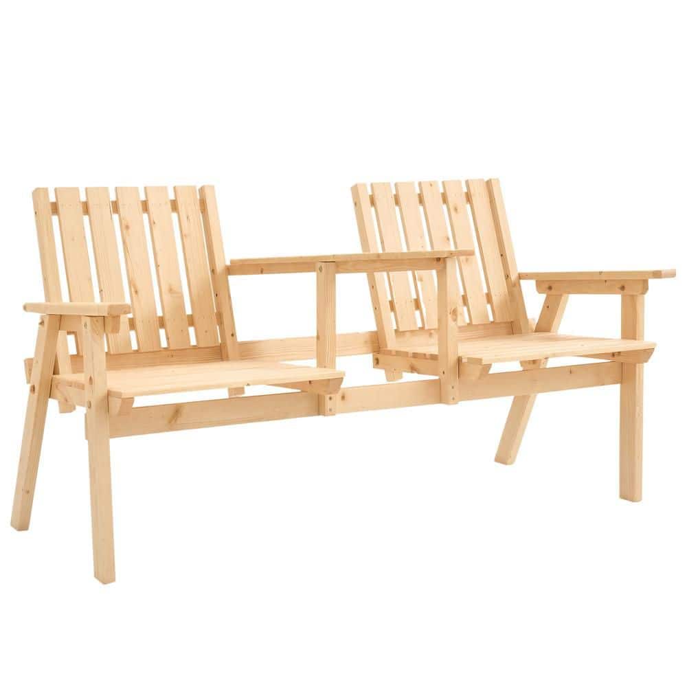 Natural Wood Outdoor Bench with Table Set Patio Bench, Garden Bench ...