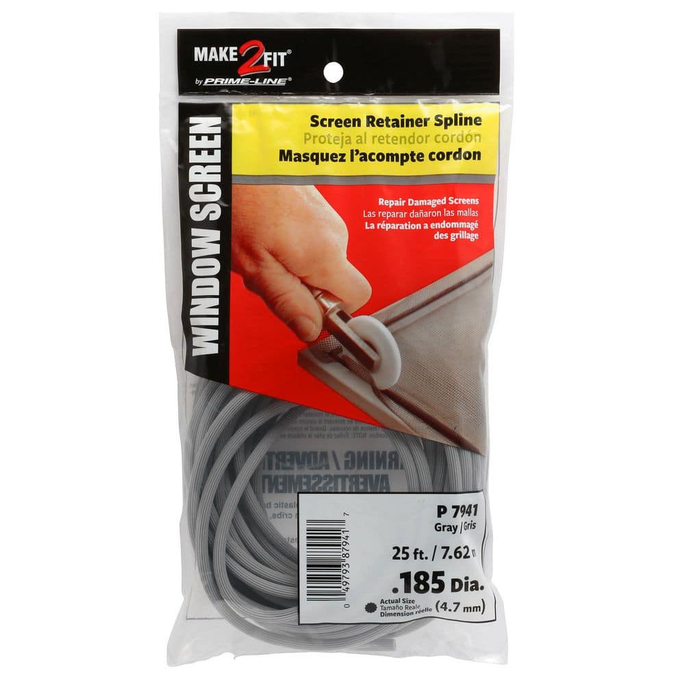 Prime-Line 0.185 in. x 25 ft. Roll Gray Vinyl Screen Spline P 7941 ...