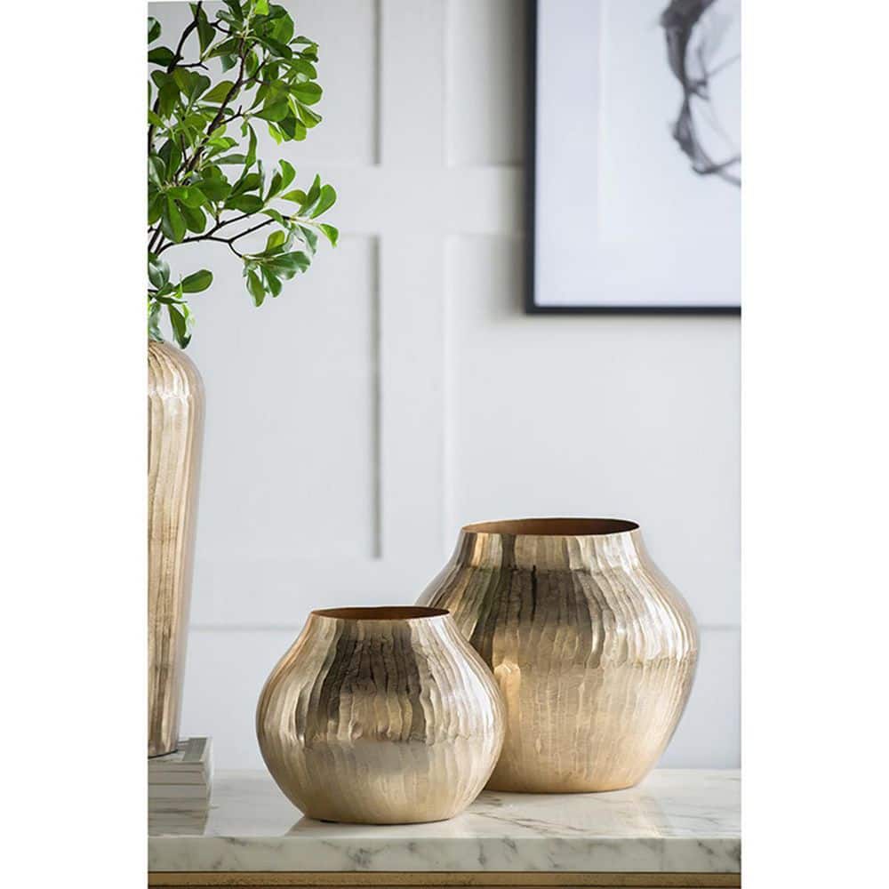 Modern Design 11.50 in. Gold Aluminum Metal Round Vase DEVS1614 - The ...