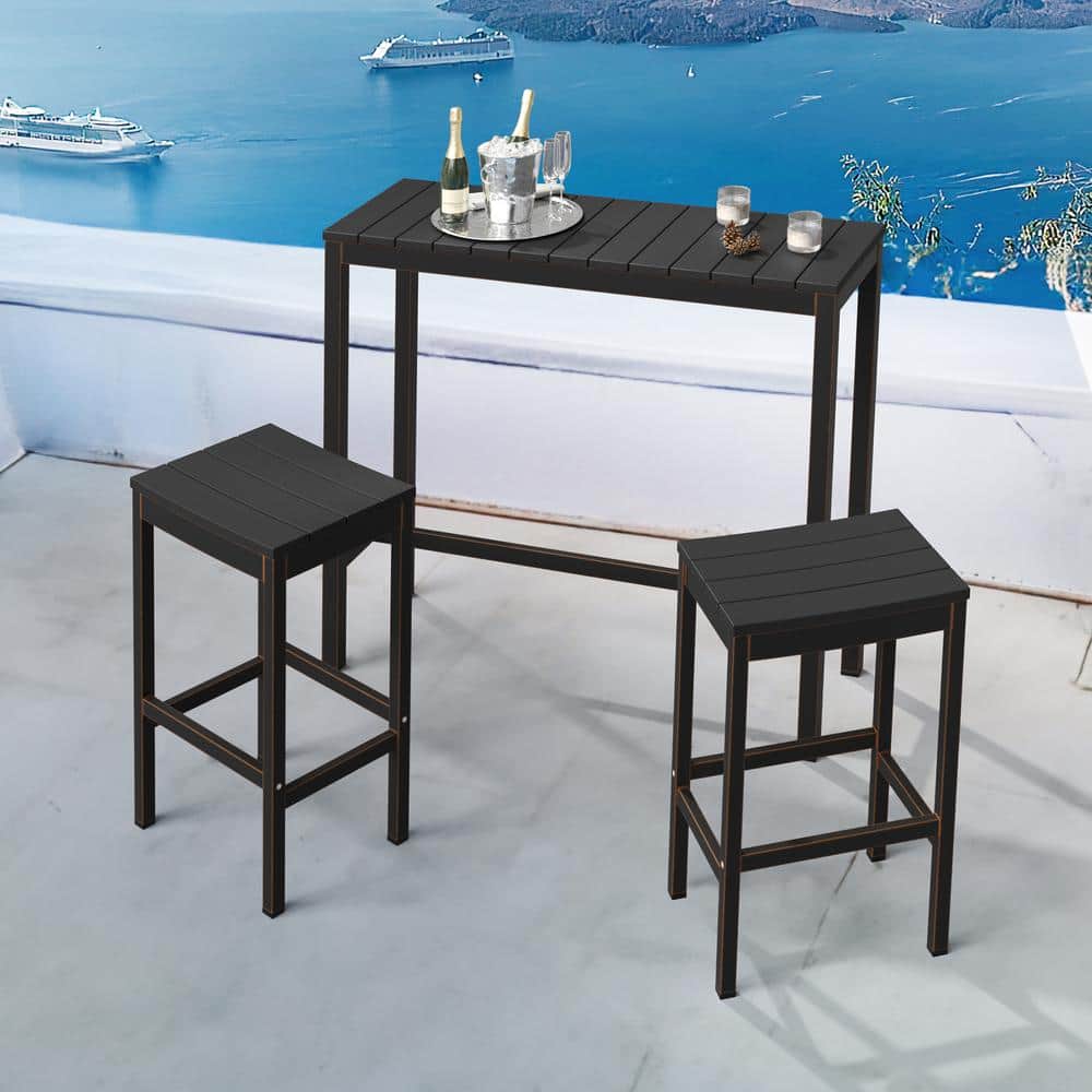 LUE BONA 3 Piece 45" Black Outdoor Dining Table Set Aluminum Outdoor ...