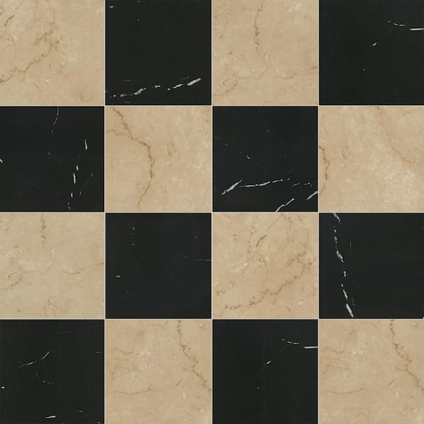MSI Regency Black and Cream 12 in. x 12 in. Matte Glazed Porcelain ...