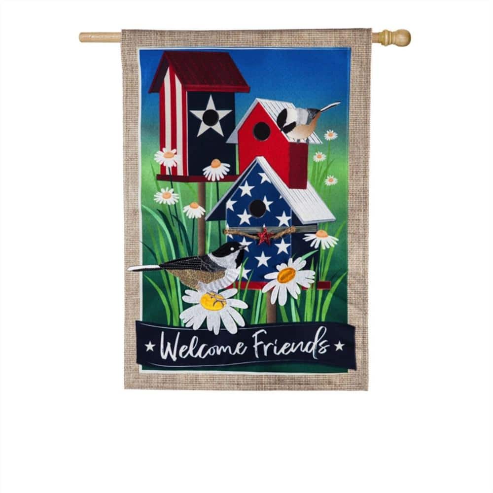 Evergreen 28 in. x 44 in. Patriotic Birdhouses Burlap House Flag ...