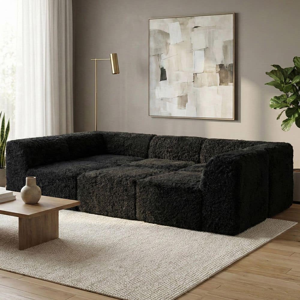 Furniture of America Getty 107 in. Black Solid Faux Fur Fabric King ...