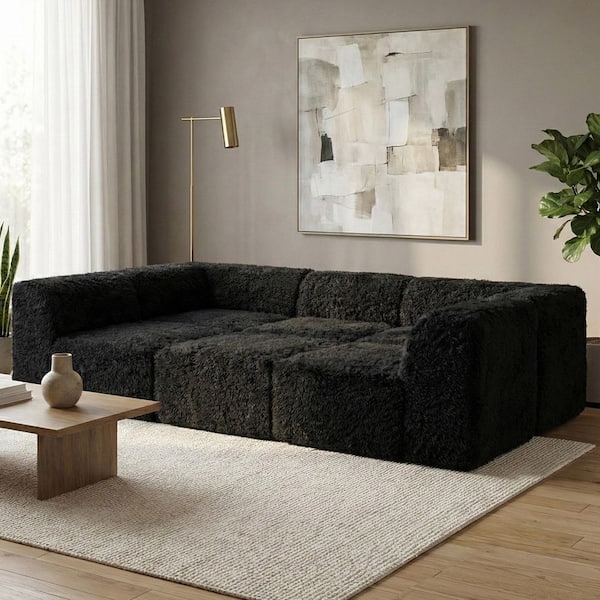 Furniture of America Getty 107 in. Black Solid Faux Fur Fabric King ...
