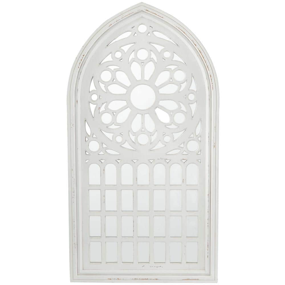 Litton Lane 52 in. x 28 in. Carved Oval Framed White Wall Mirror with ...
