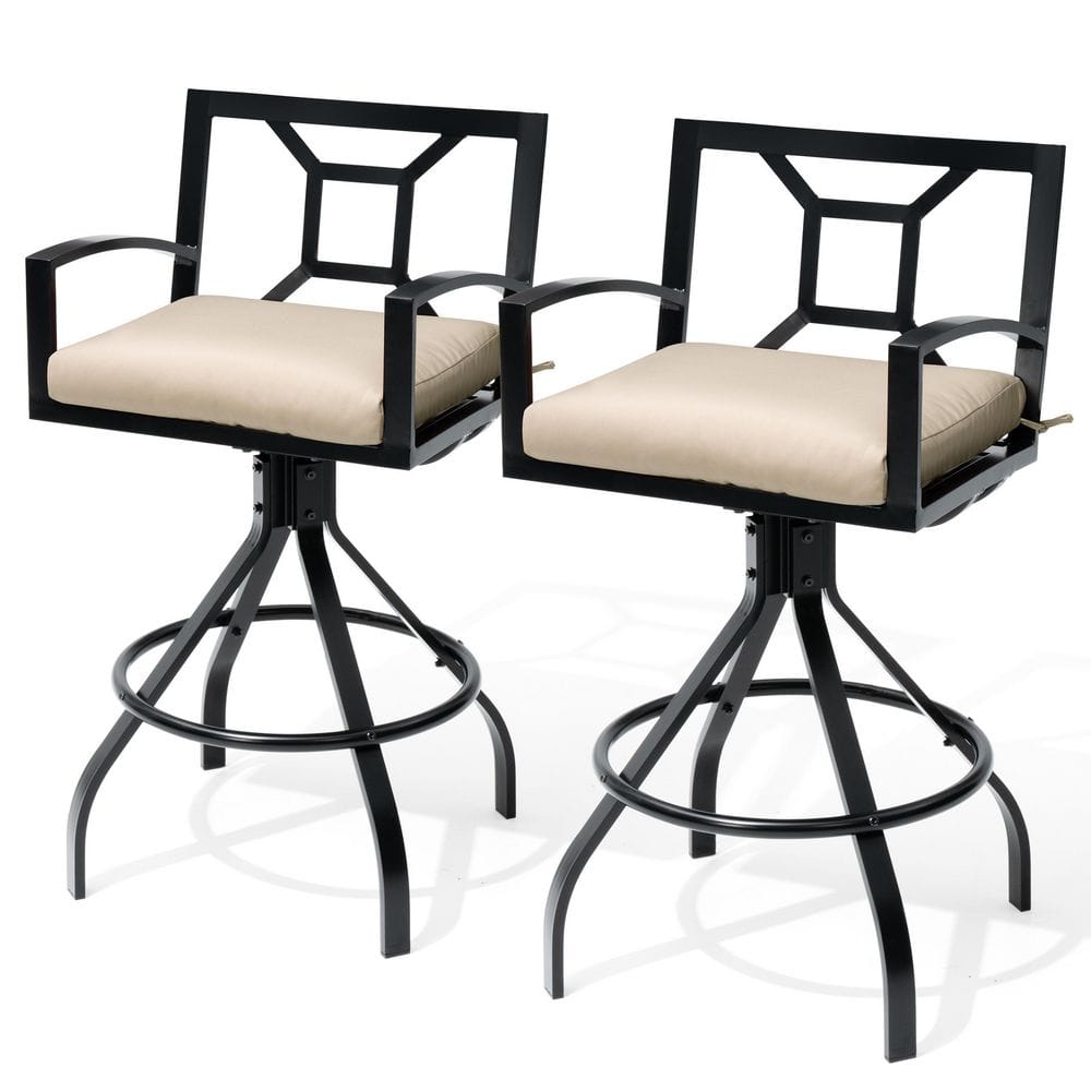 Pellebant Swivel Metal Aluminum Outdoor Bar Stool with Sunbrella Canvas ...