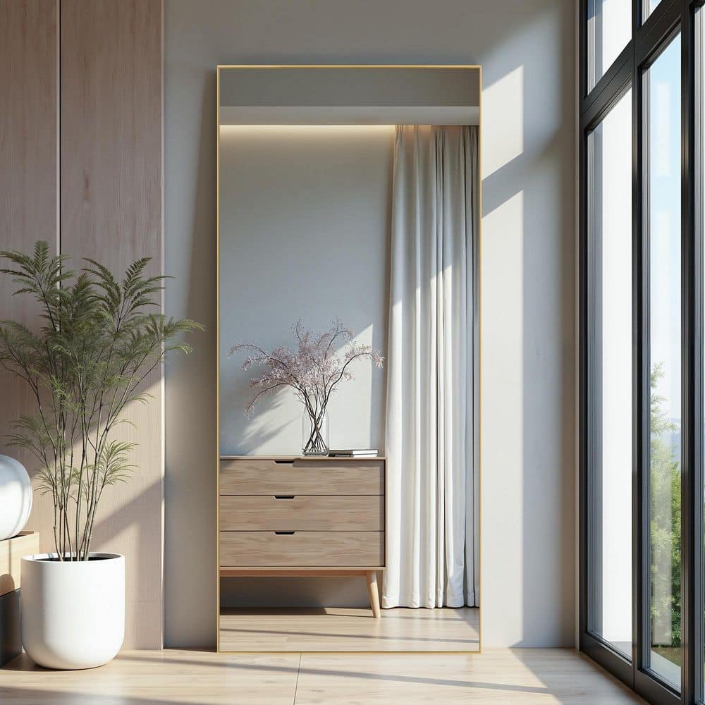 Lumioca Gold 31 in. W x 70 in. H Rectangle Aluminum Alloy Thin Edge ...