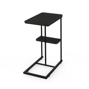 FUIN 25.25 in. Tall Tray Top C Metal Rattan Top End Table, Natural/Gold ...