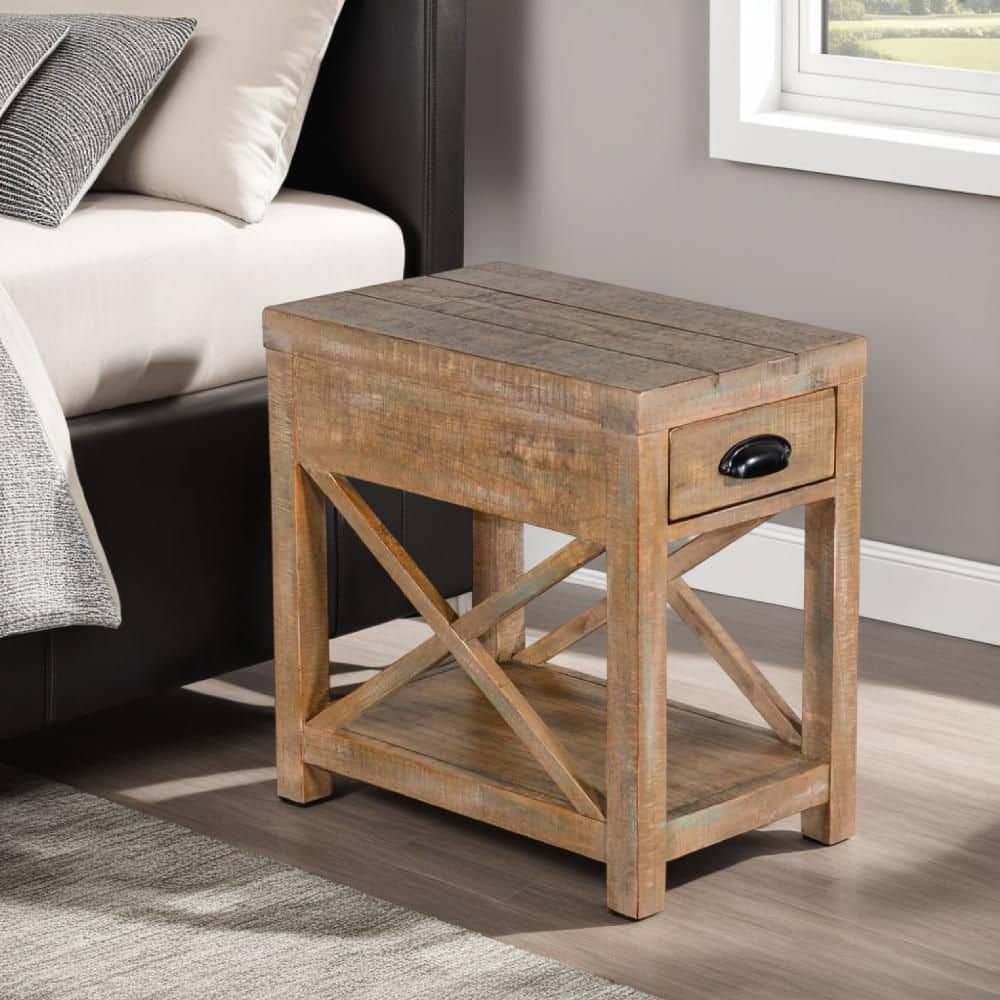 Benjara Rany 14 in. Brown Rectangle Wooden End Table with Drawer ...