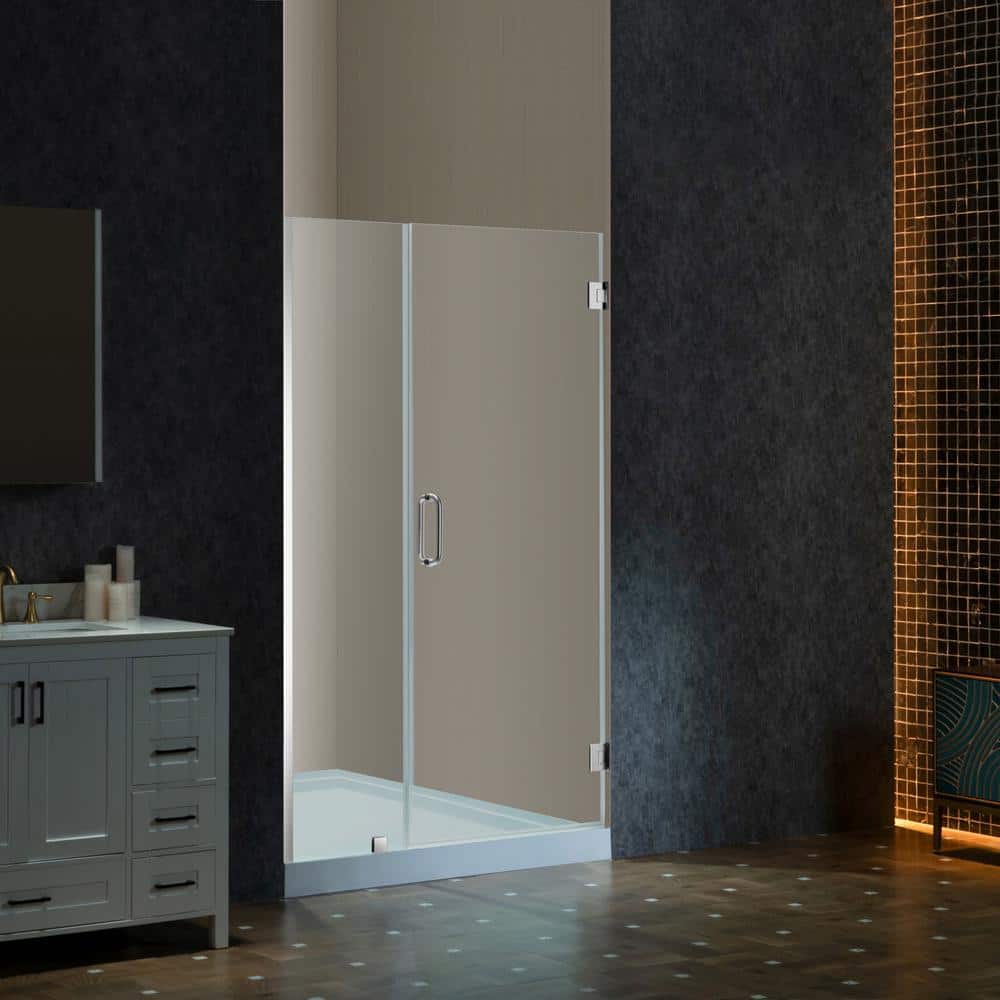WOODBRIDGE 42 in. W x 76 in. H Pivot Frameless Shower Door in Chrome ...