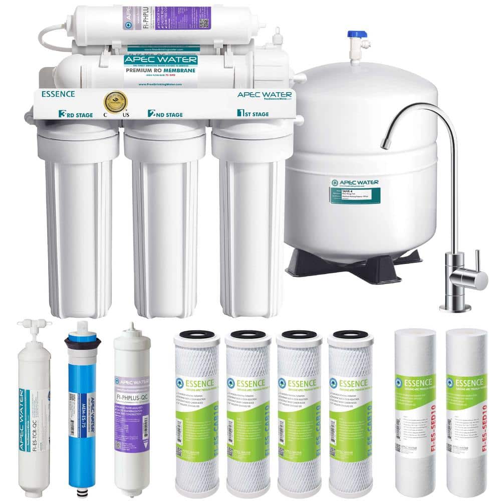 APEC Water Systems Essence 6-Stage Alkaline Mineral PH Under-Sink Reverse Osmosis Drinking Water ...