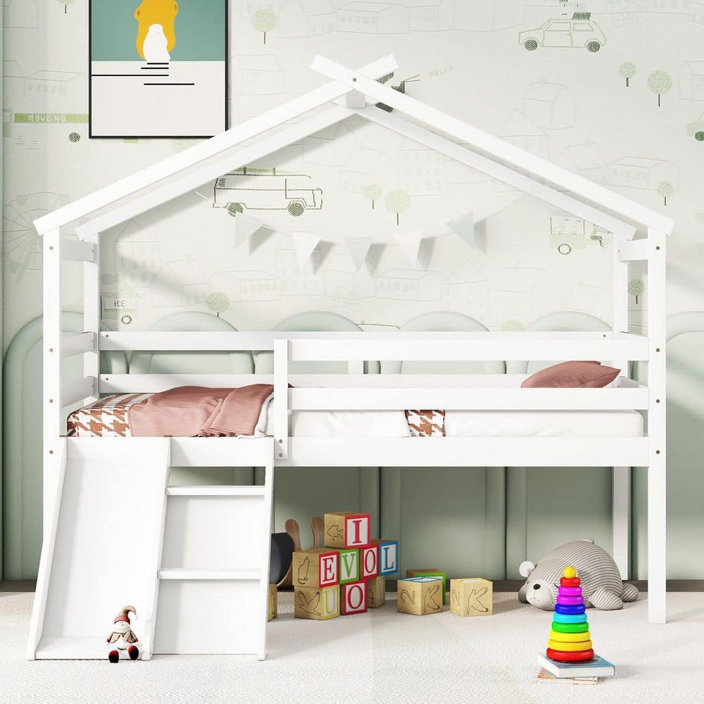 Noble House Vita White Wood Frame Twin Size Low Loft Bed, Kids Bed with ...