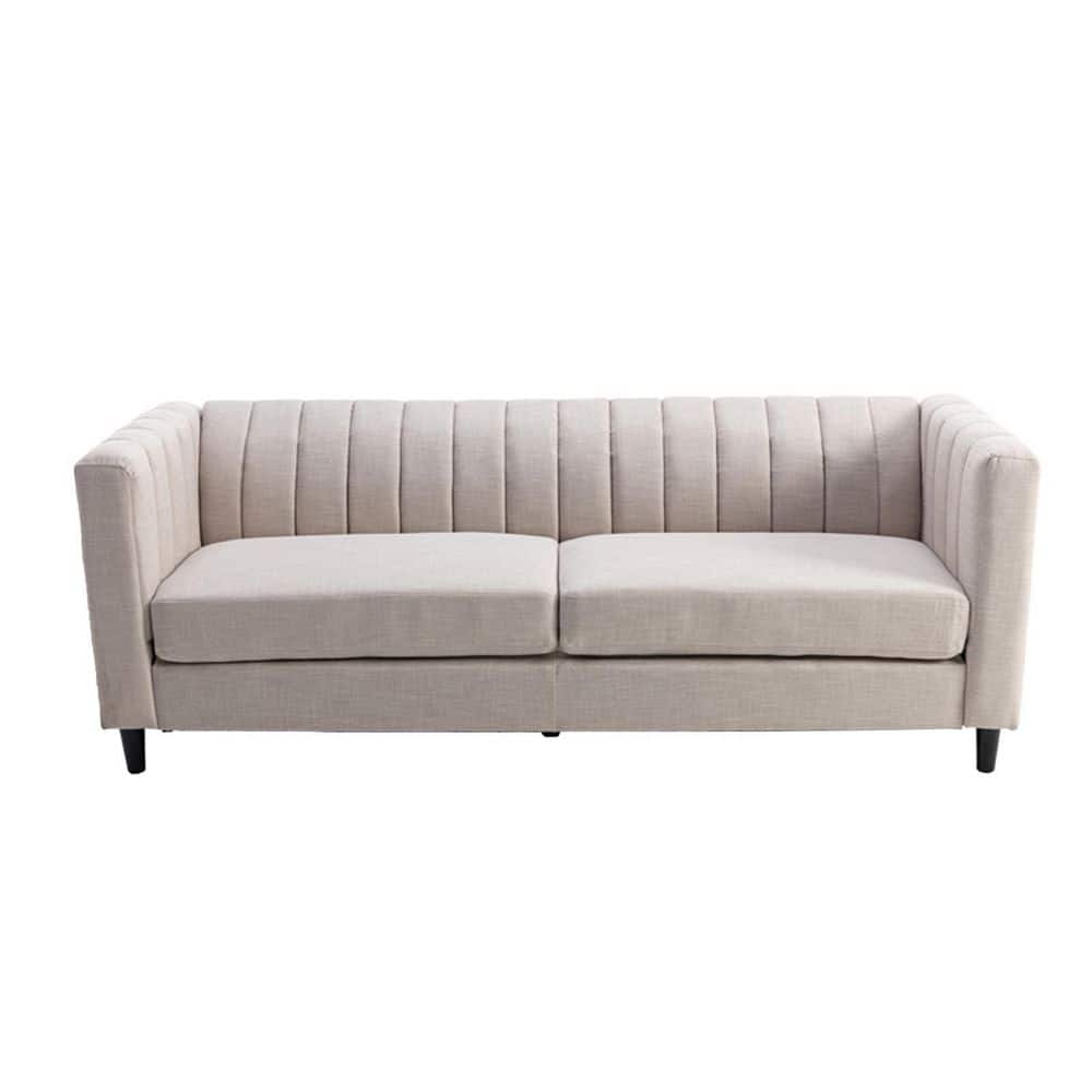 84 in. Wide Square Arm Linen Modern Straight Triple Sofa in Beige W117 ...