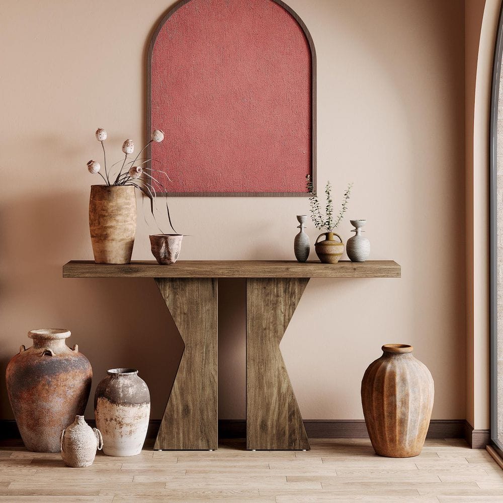 BYBLIGHT Turrella 55.12 in. Espresso Farmhouse Entry Table with K ...