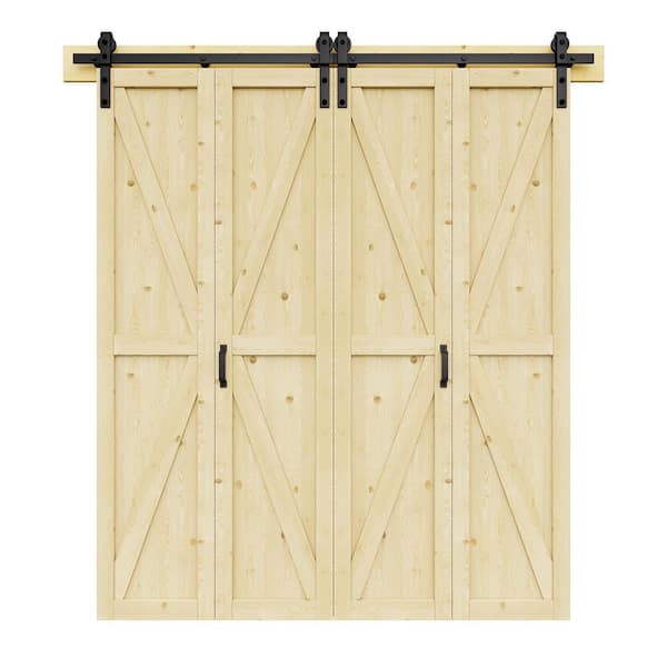 EH PUERTA 72 in. x 84 in. Paneled K Shape Solid Pine Wood Unfinished Bi ...