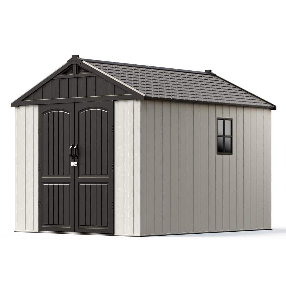 Patiowell 8 ft. W x 10 ft. D Resin Plastic Outdoor Storage Shed with ...