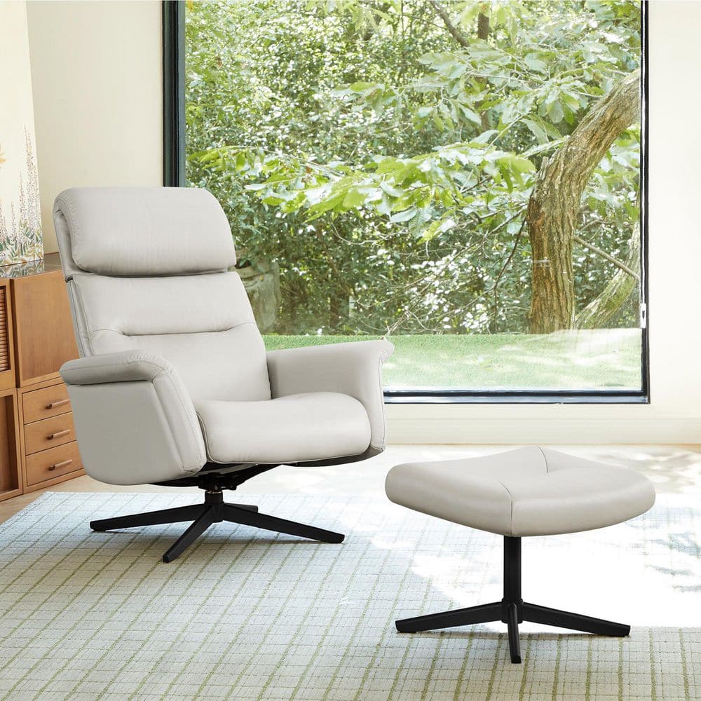 Spruce & Spring Harrison Light Grey Genuine Leather Reclining Swivel ...