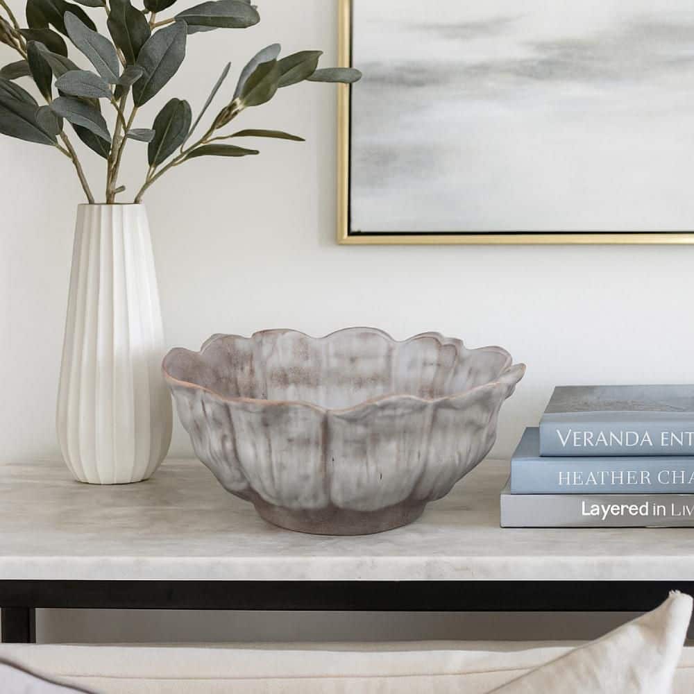 Benjara Bobo White Round Ceramic 16.5 in. Decorative Bowl BM334871 ...