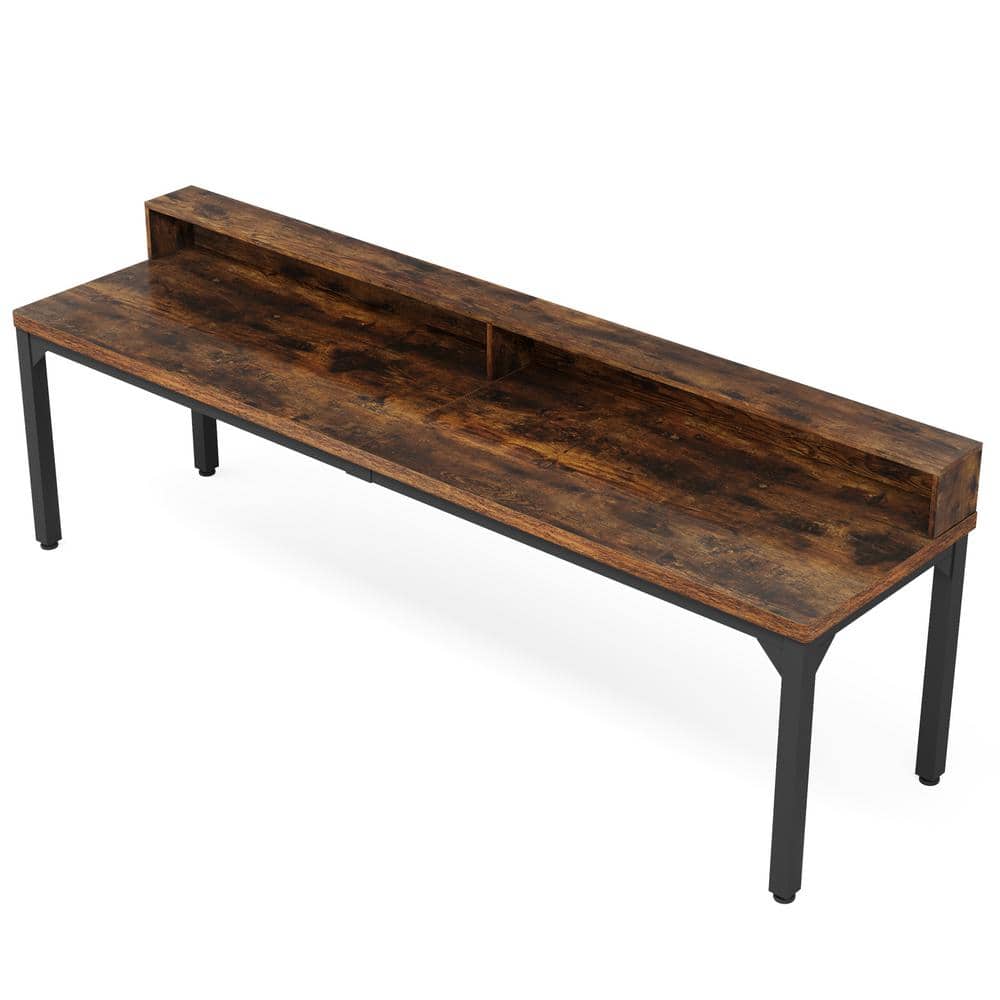 BYBLIGHT 78.7 in. Rectangular Brown Engineered Wood 2-Person Computer ...