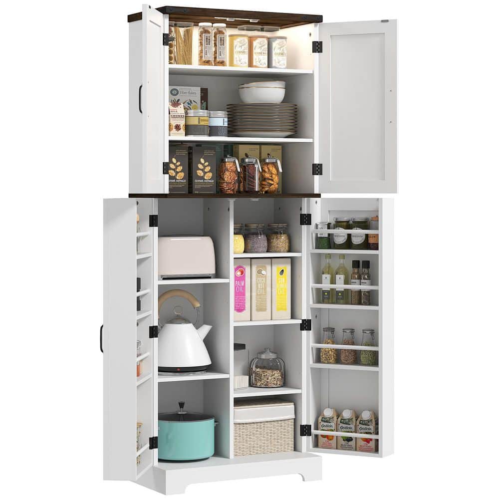 HOMCOM 64" Kitchen Pantry Storage Cabinet with Motion Sensor Light ...