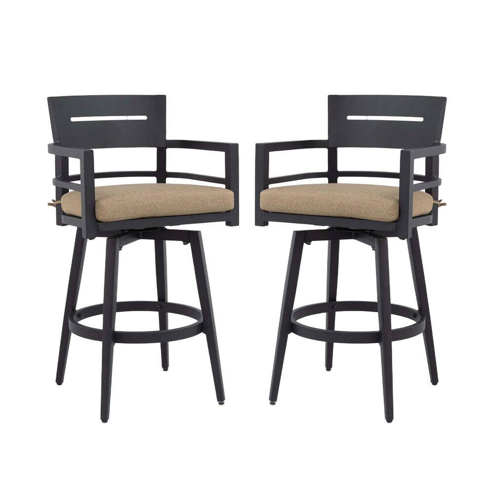 Swivel Metal Outdoor Bar Stools with Linen Sesame Cushions (Pack of 2 ...