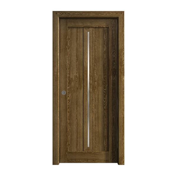 Sartodoors 36 in. x 96 in. Frosted Glass Painted White Oak Color Solid ...