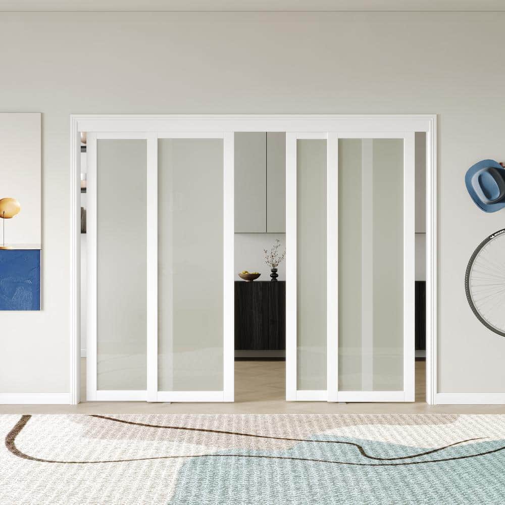TENONER 96 in. x 80 in. (Double 48 in. Doors) MDF, White Double Frosted ...