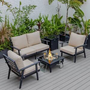Leisuremod Walbrooke Black 5-Piece Aluminum Square Patio Fire Pit Set ...