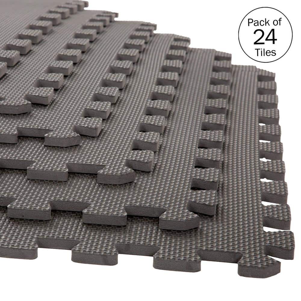 Stalwart Interlocking Gray 25 in. W x 25 in. L x 0.5 in Thick Exercise ...