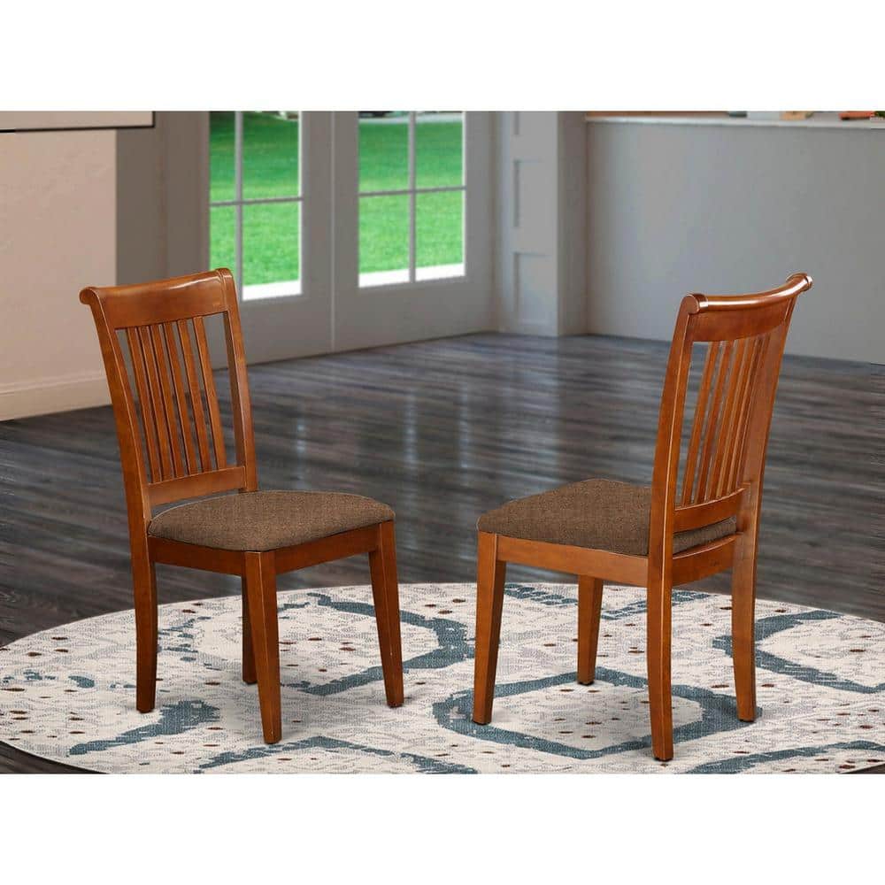 East West Furniture Saddle Brown Linen Fabric Upholstered Wood Chairs ...