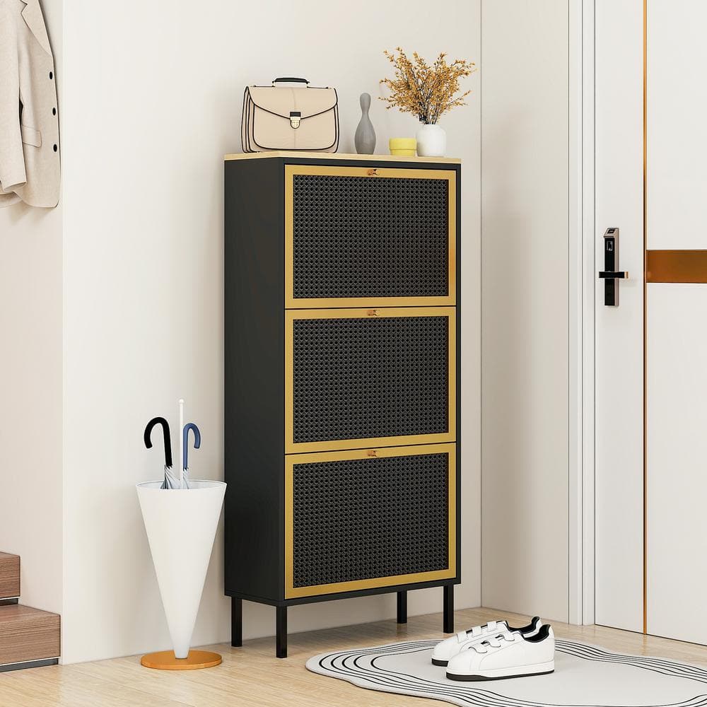 Boyel Living Black 3 Metal Door Shoe Rack, Freestanding Modern Shoe ...