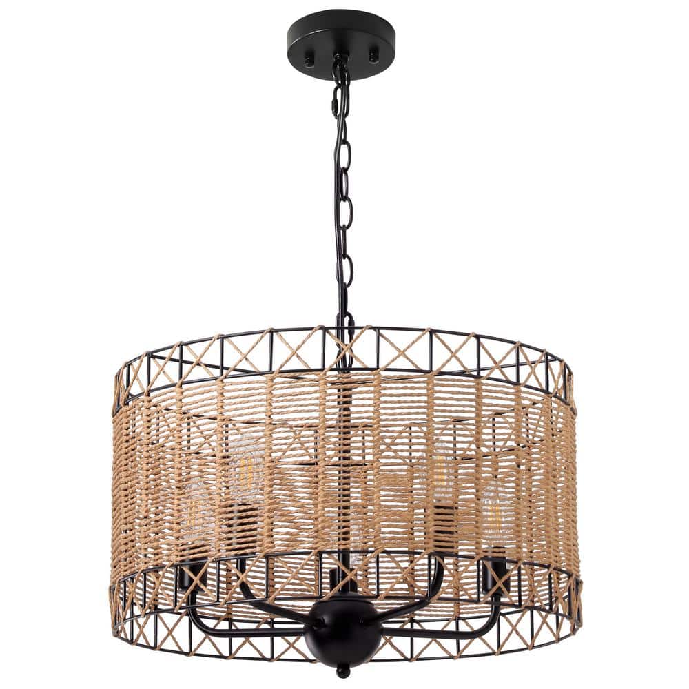 KAISITE 5 Light Black Farmhouse Drum Chandelier Rattan Boho Pendant ... KAISITE 5 Light Black Farmhouse Drum Chandelier Rattan Boho Pendant ...