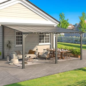 Clihome 12 ft. x 14 ft. Gray Aluminum Patio Cover Wall-Mounted Outdoor ...