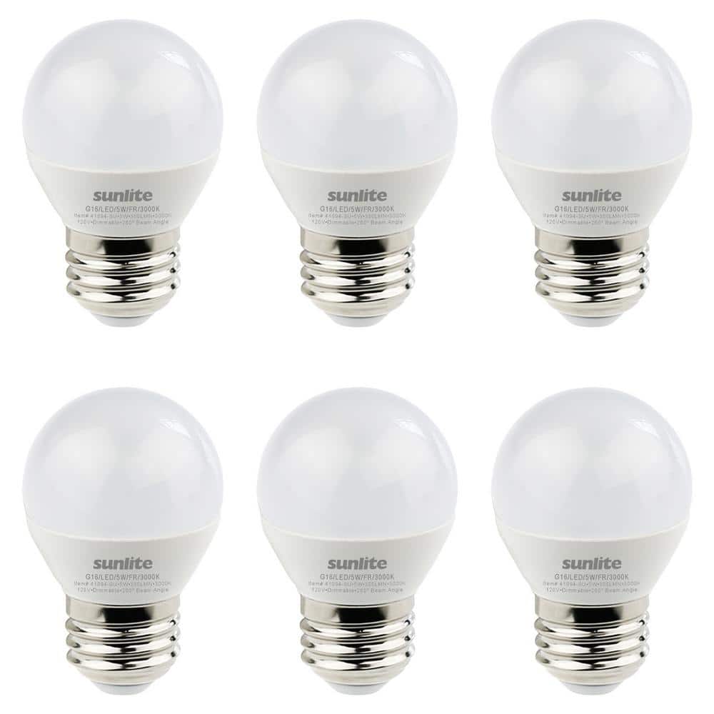 Sunlite 40-Watt Equivalent G16 Frosted E26 Base LED Light Bulb 3000K (6 ...